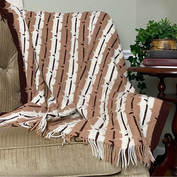Vintage | Bedding | Vintage Neutral Stripes Handmade Afghan | Poshmark